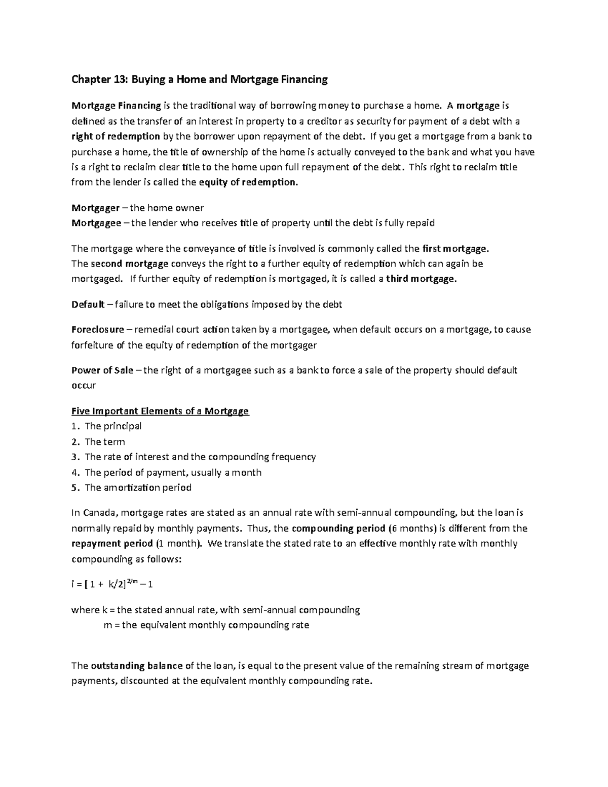 Chapter 13 - Lesson Notes - Chapter 13: Buying a Home and Mortgage ...