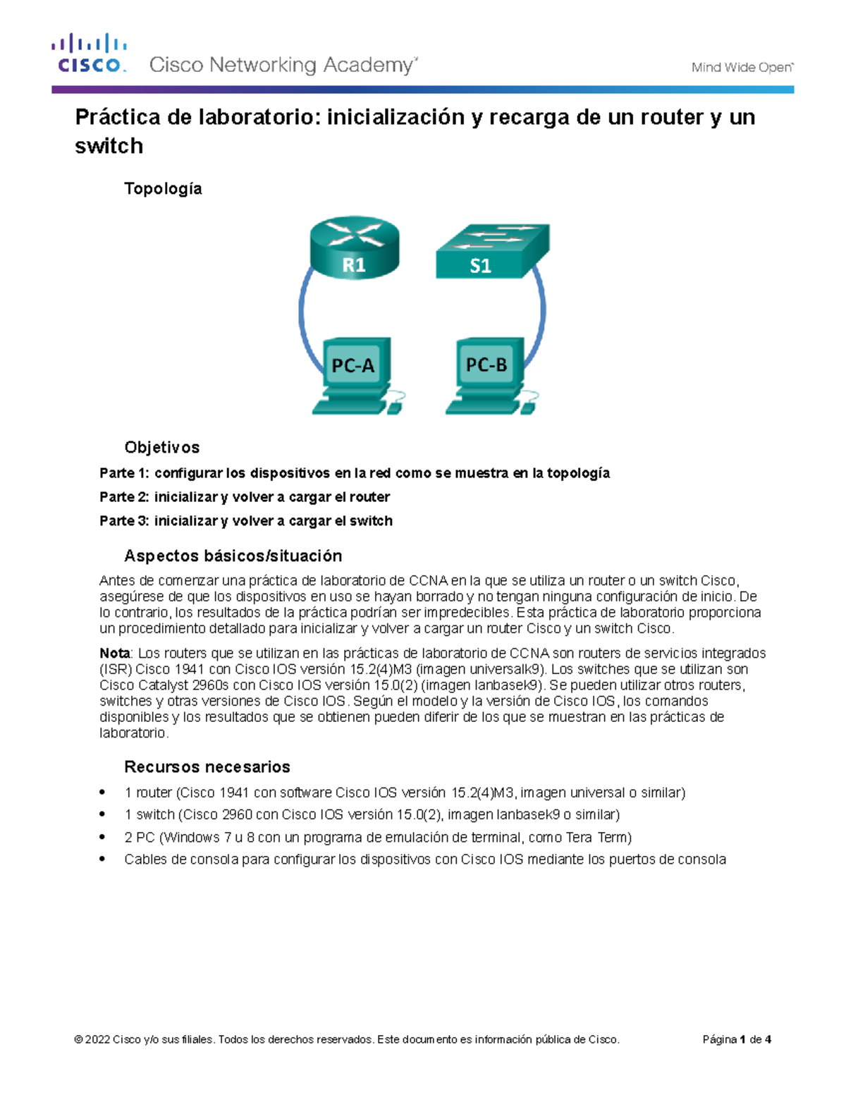 0.0.0.1 Lab - Initializing and Reloading a Router and Switch - Práctica de laboratorio: - Studocu