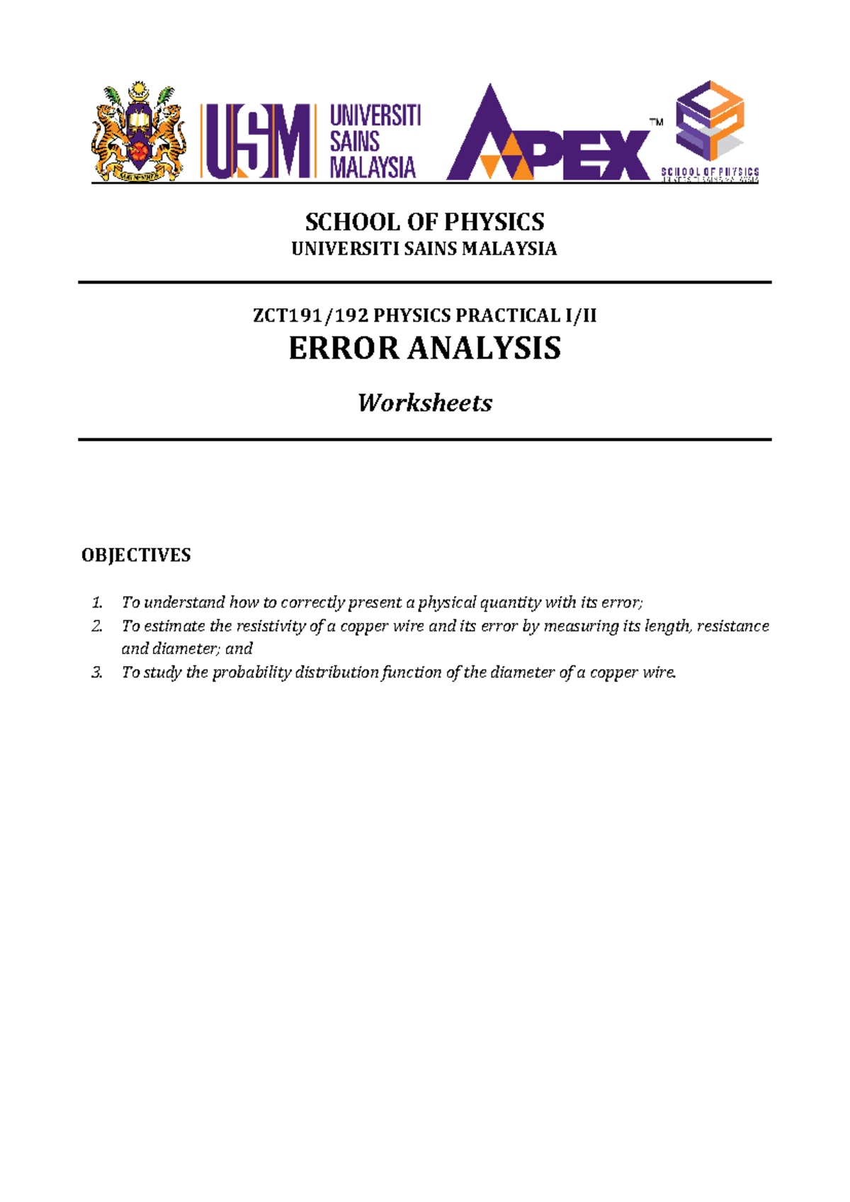 ERROR ANALYSIS LAB REPORT - SCHOOL OF PHYSICS UNIVERSITI SAINS MALAYSIA ...