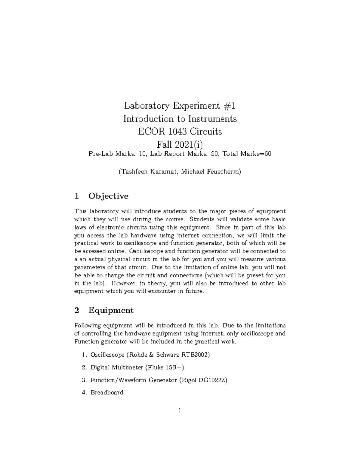 Introduction to Instruments in ECOR 1043 Circuits Lab - Studocu