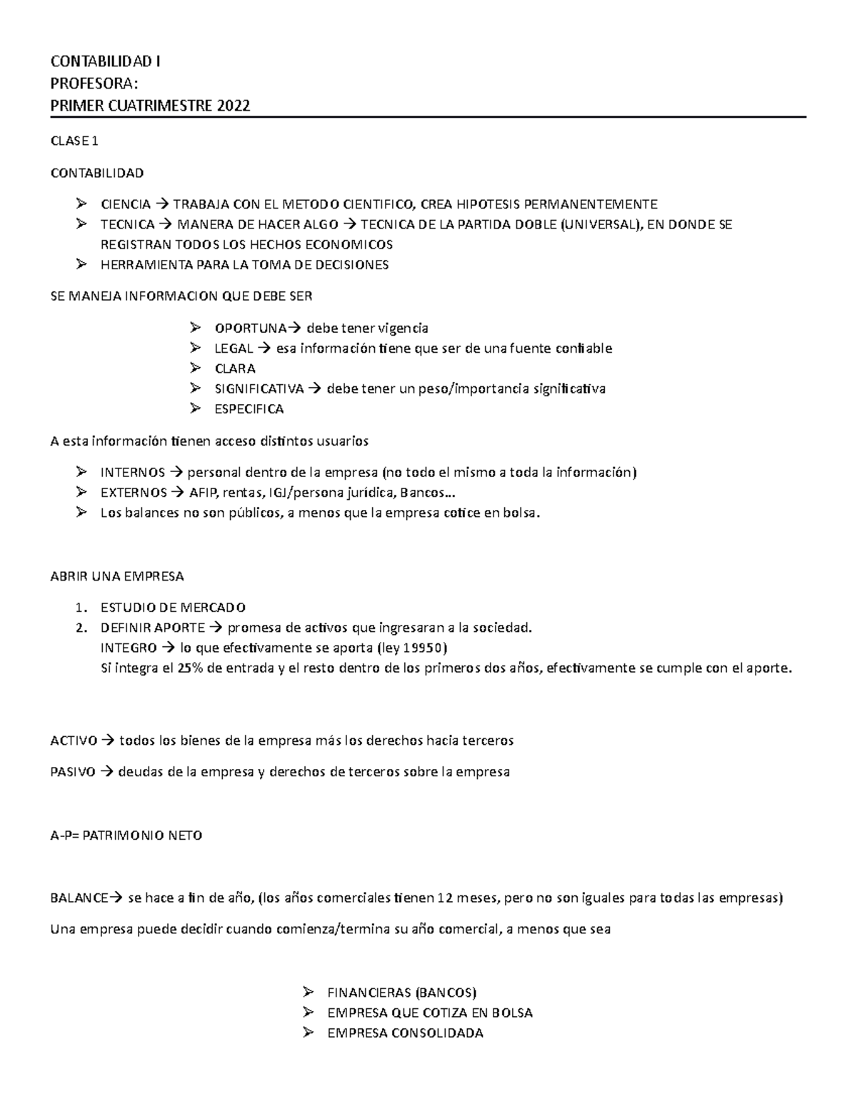 Contabilidad I - RESUMEN DEL PRIMER PARCIAL - CONTABILIDAD I PROFESORA: PRIMER CUATRIMESTRE 2022 ...