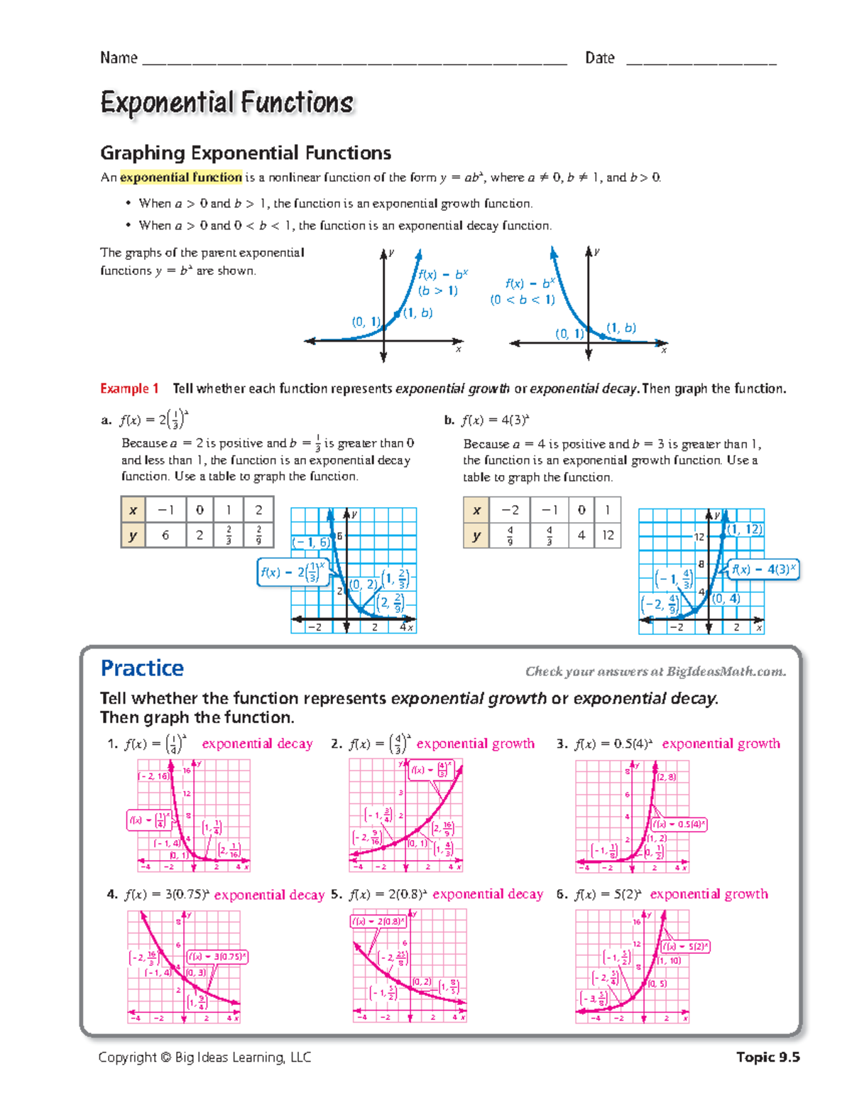 Hscc srh 0905 a - Answer key - Copyright © Big Ideas Learning, LLC Topic 9. Name - Studocu