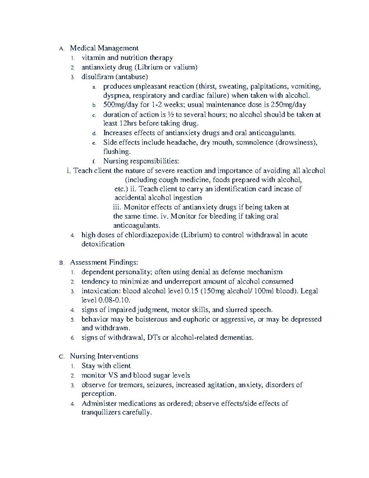 Medical Management - summary - A. Medical Management 1. vitamin and ...