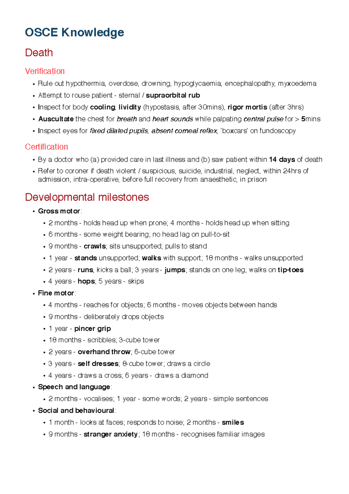 OSCE Knowledge Notes - OSCE Knowledge!! Death! Verification! Rule out ...