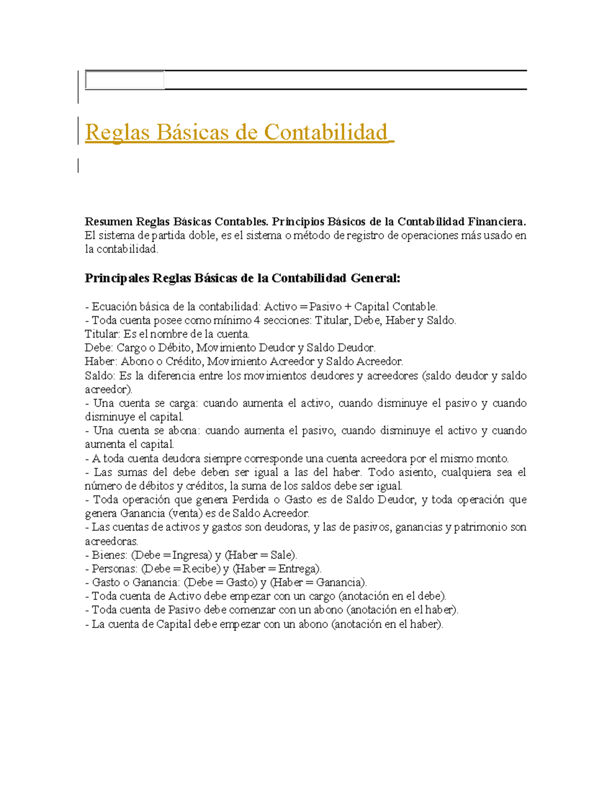 Reglas Básicas de Contabilidad - Reglas Básicas de Contabilidad Resumen ...