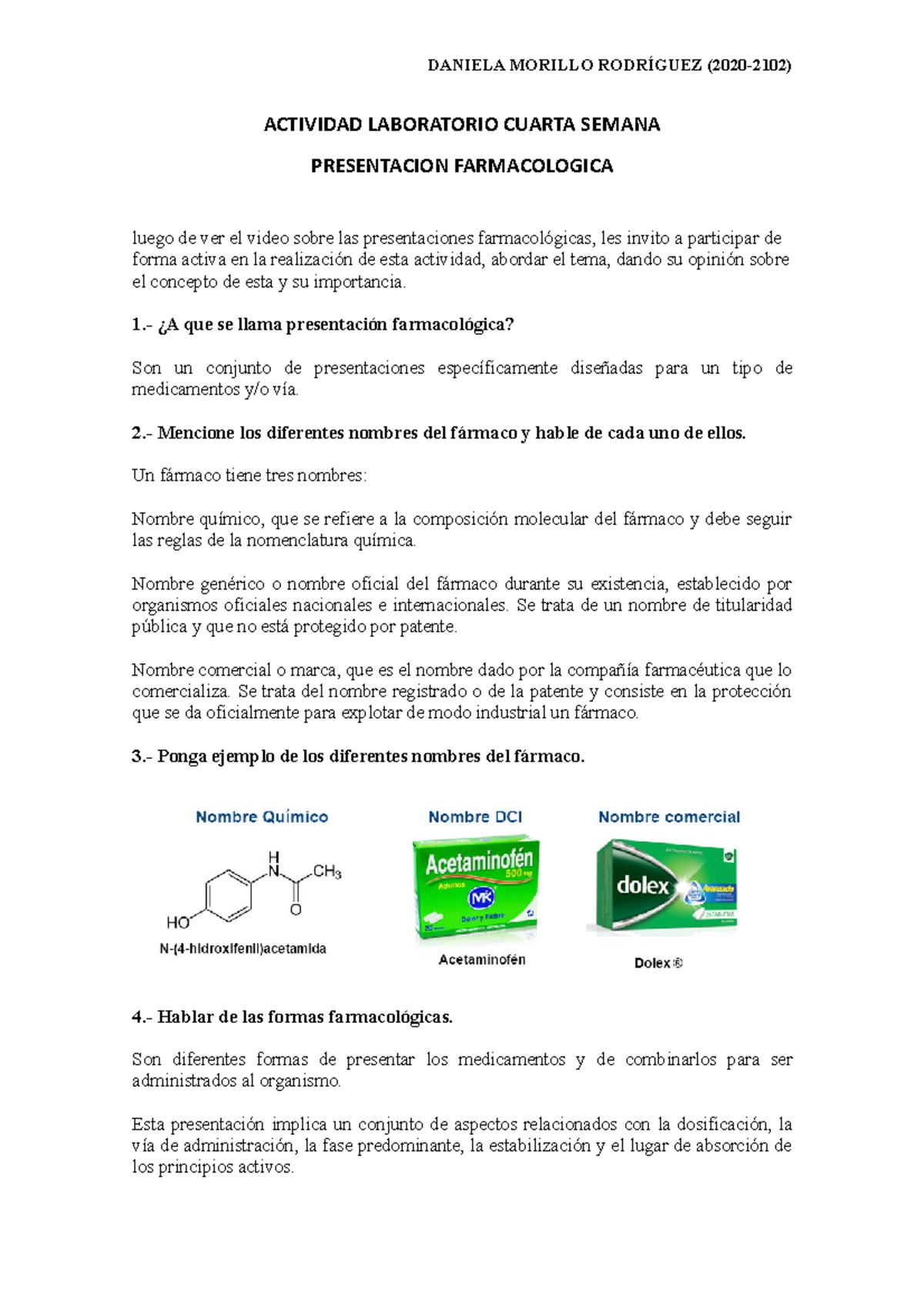 Laboratorio IV, presentaciones farmacologicas - DANIELA MORILLO ...