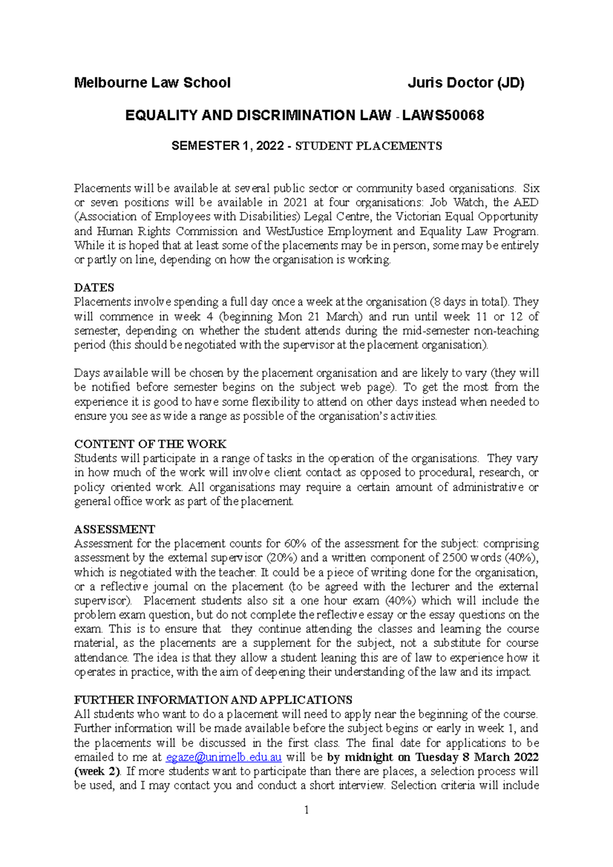 2022 EDL Placements - full information and application form - Melbourne ...