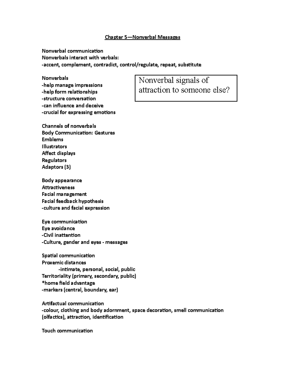 Key Terms Chp 5 - questions for this chapter - Chapter 5—Nonverbal ...