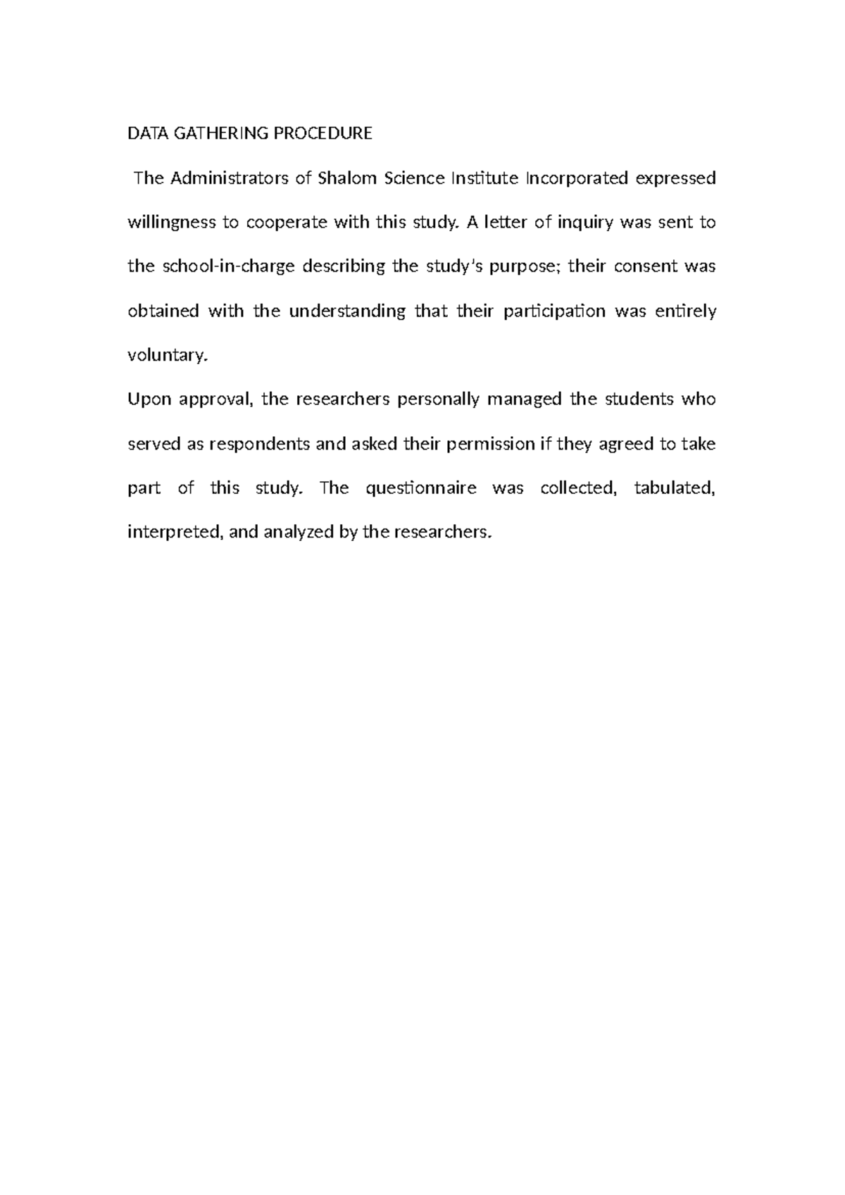 DATA- Gathering-Procedure - DATA GATHERING PROCEDURE The Administrators ...