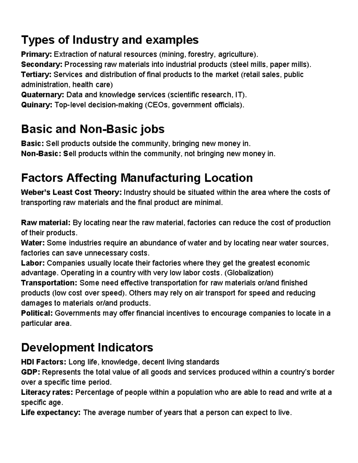 Unit 3 Notes - Types of Industry and examples Primary: Extraction of ...