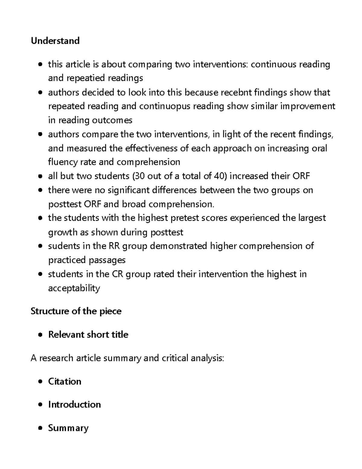 5 step process - a template for a quick summary of a journal article ...