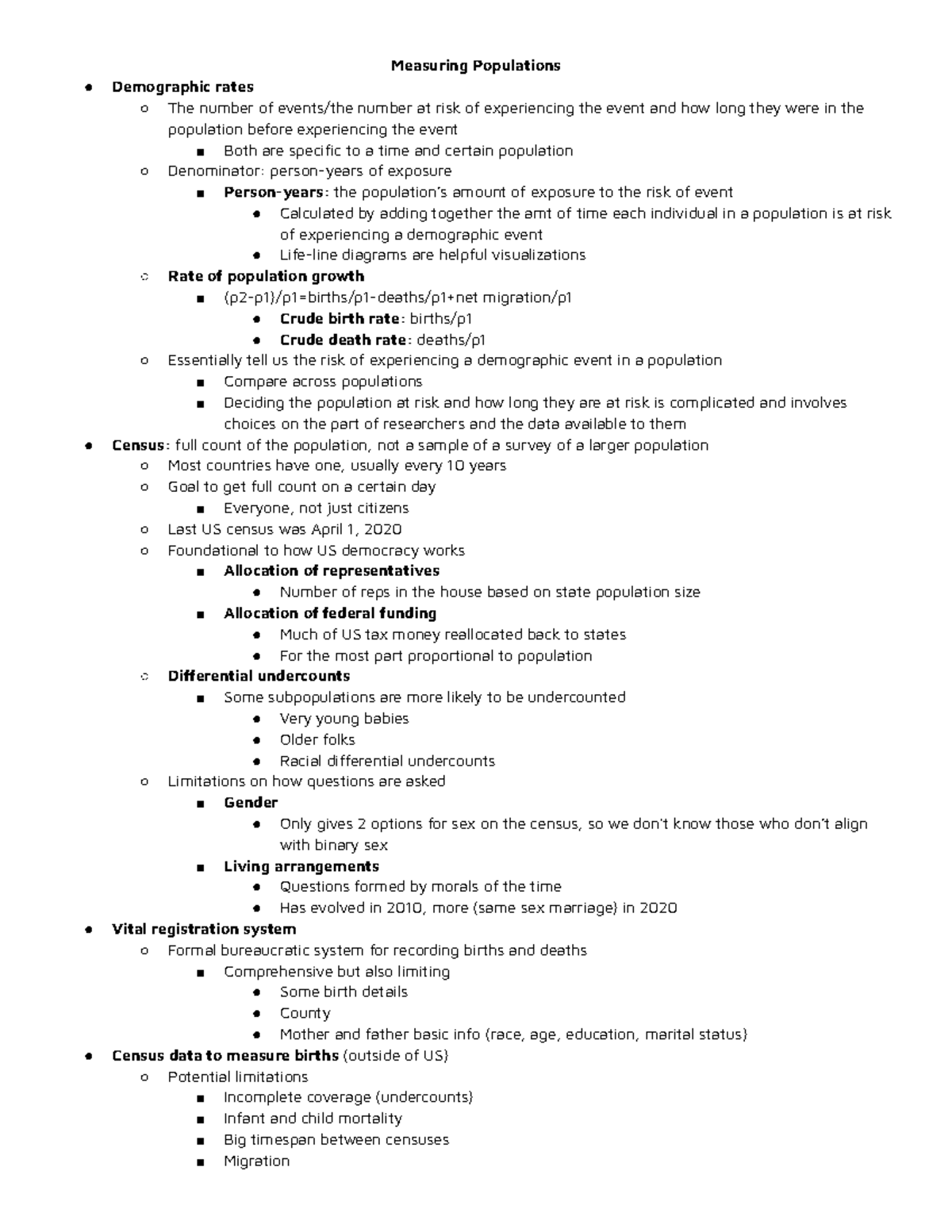 SOC lecture 1.2 - Measuring Populations Demographic rates The number of ...