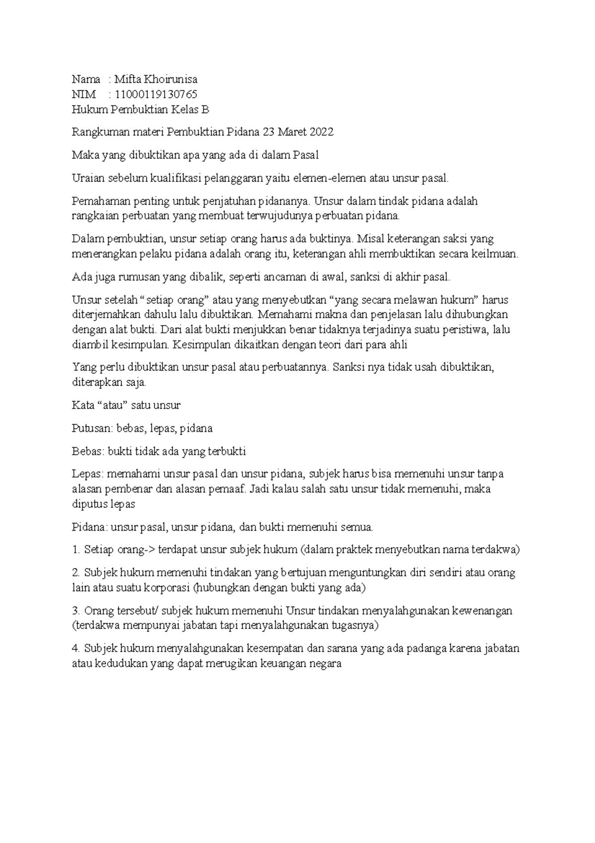Resume 5 Hukum Pembuktian - Nama : Mifta Khoirunisa NIM ...