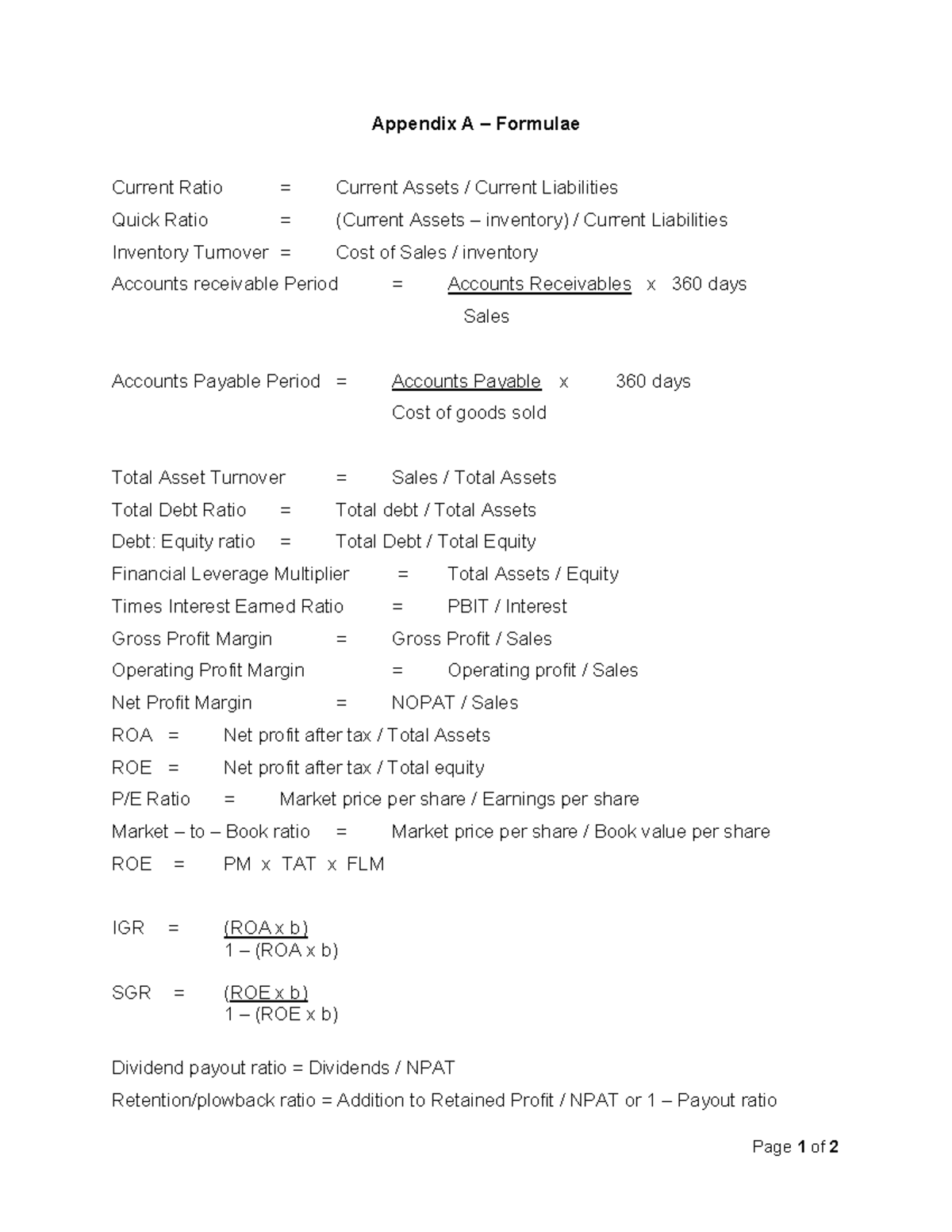 Appendix A Formulae - activities - Page 1 of 2 Appendix A – Formulae ...
