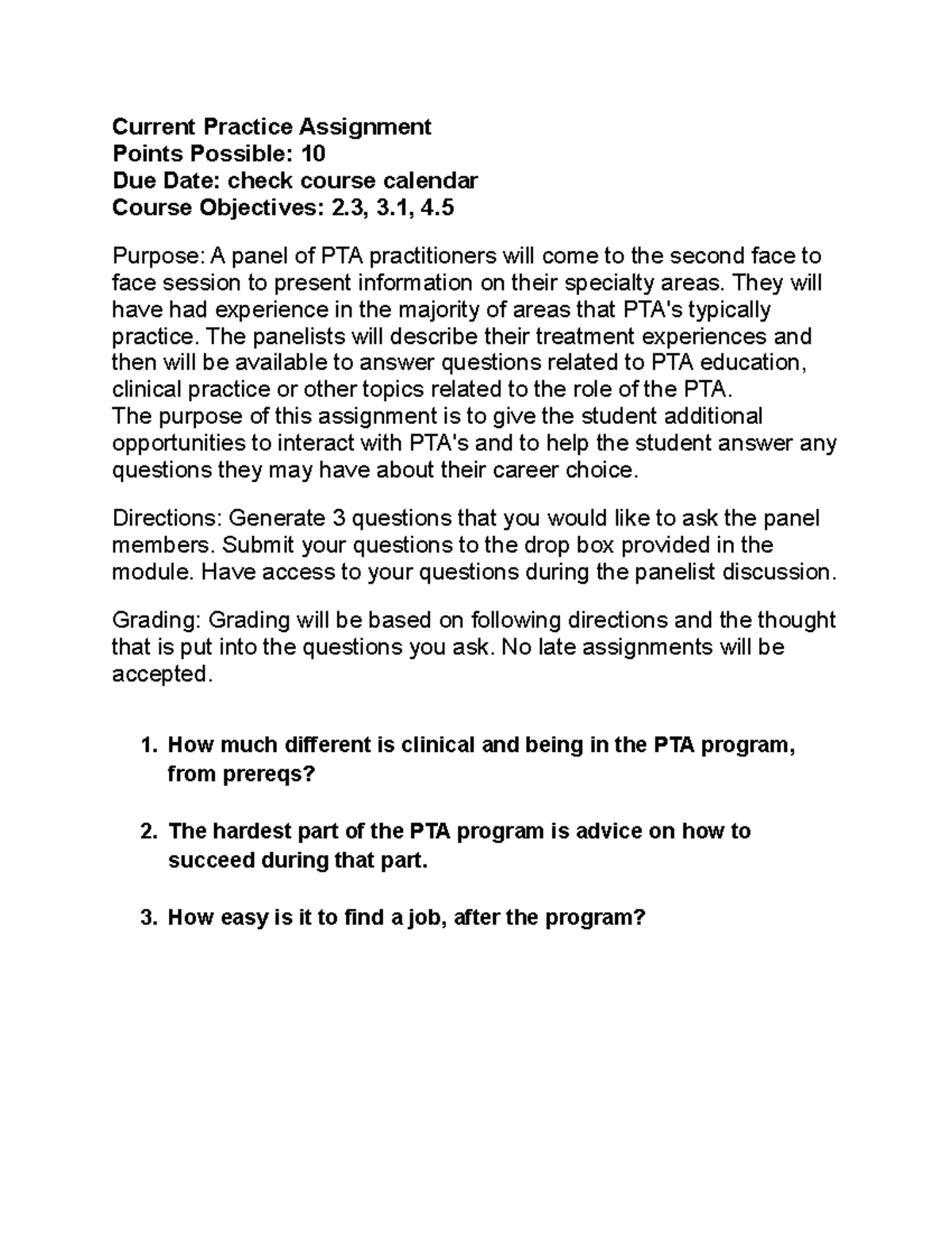 Current Practice Assignment - Current Practice Assignment Points ...