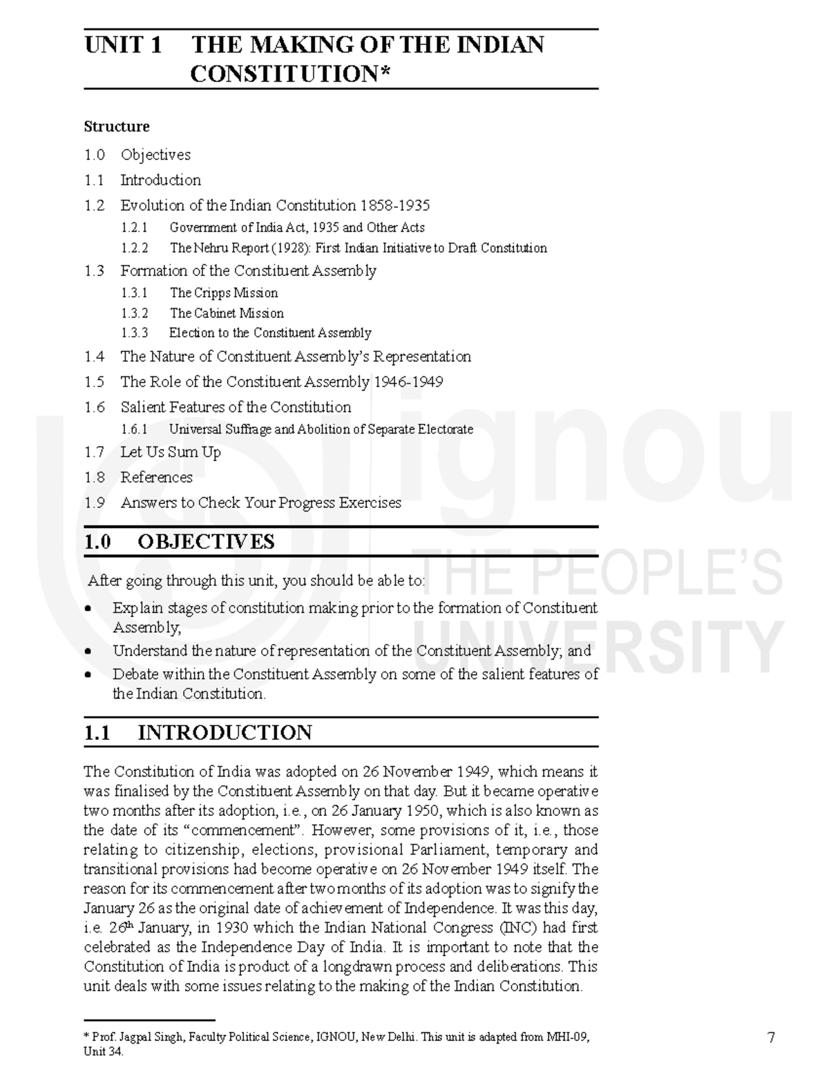 Unit-1 The making of the constitution- Ignou - 7 The Making of the ...
