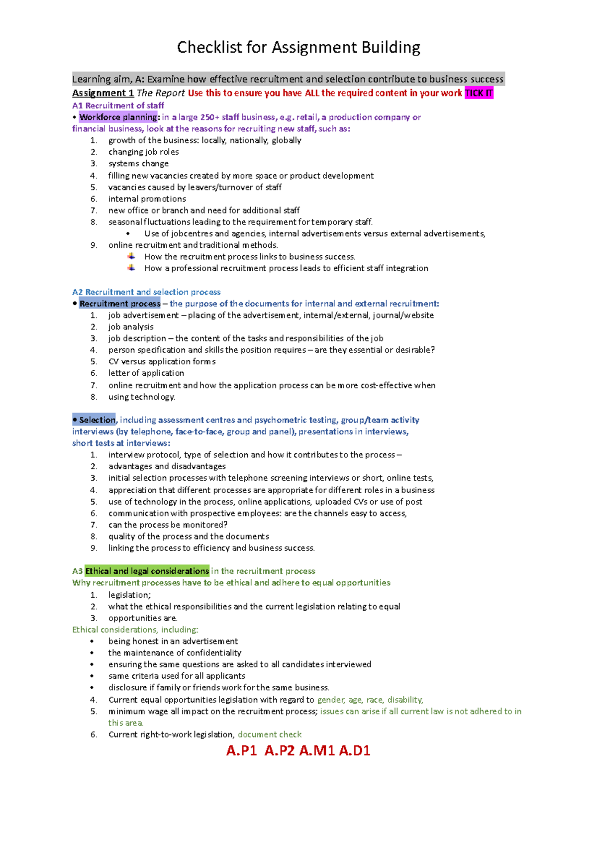 Assigmen content check sheet Unit 8 - Checklist for Assignment Building ...