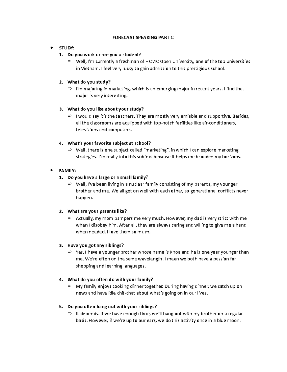 Forecast Speaking PART 1 - FORECAST SPEAKING PART 1: STUDY: Do you work ...