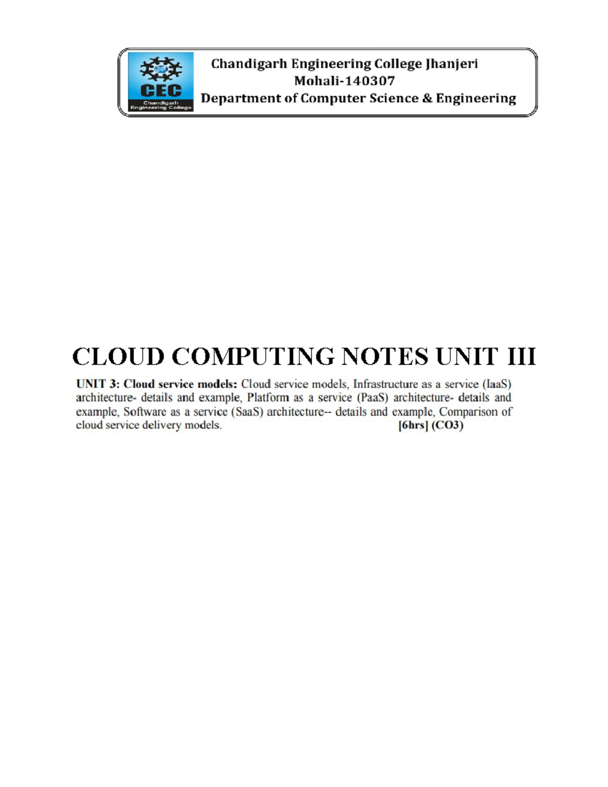 Cloud Computing Notes UNIT III - CLOUD COMPUTING NOTES UNIT III CLOUD ...