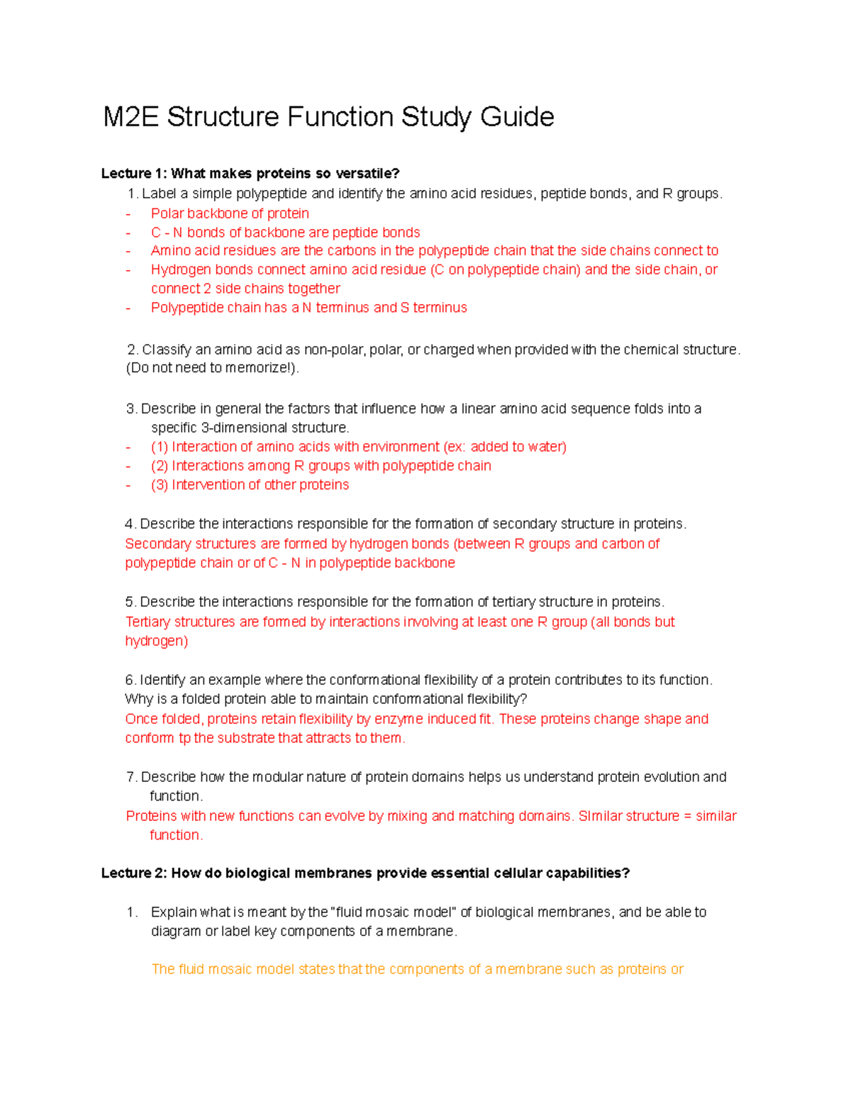 M2E Structure Function Study Guide 2021 - M2E Structure Function Study Guide Lecture 1: What ...