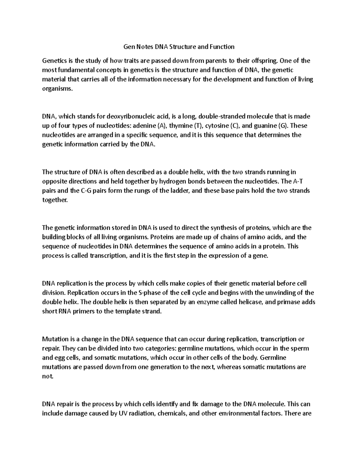 Gen Notes DNA Structure and Function - Gen Notes DNA Structure and ...