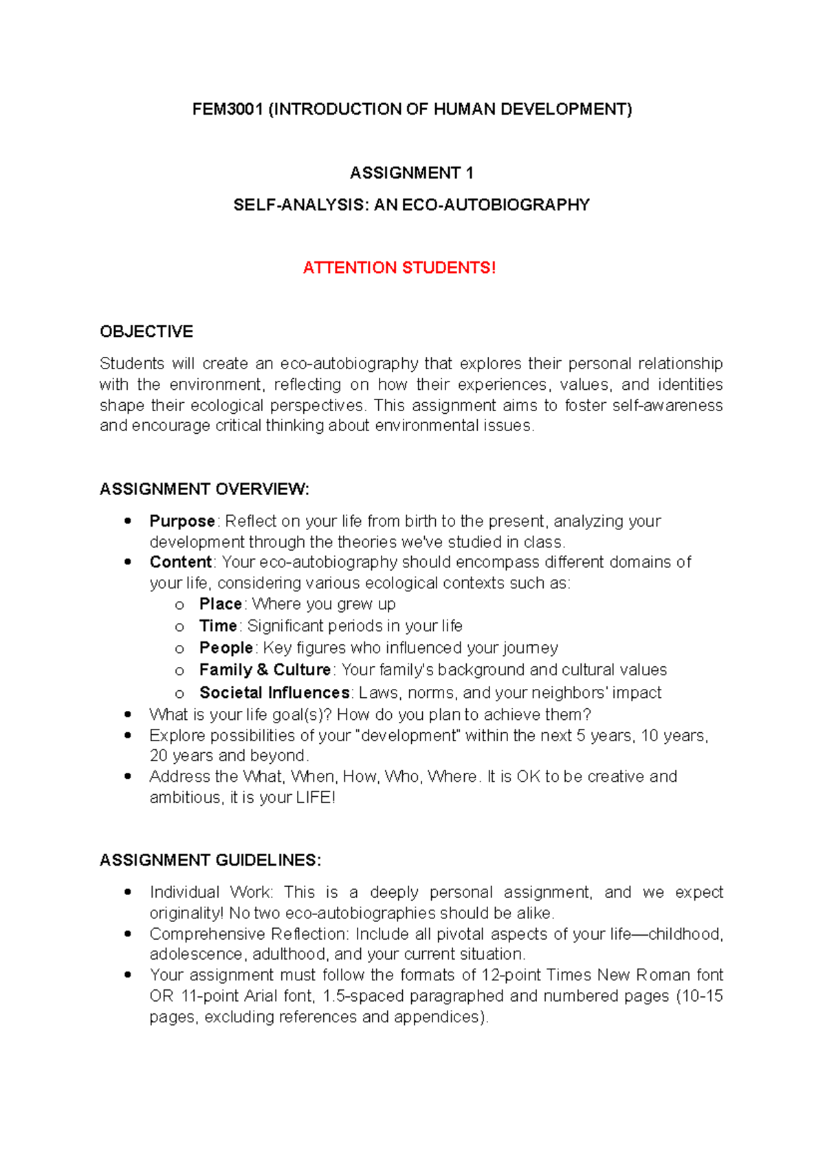Assignment 1-FEM3001- S1- 2024-2025 - FEM3001 (INTRODUCTION OF HUMAN DEVELOPMENT) ASSIGNMENT 1 ...