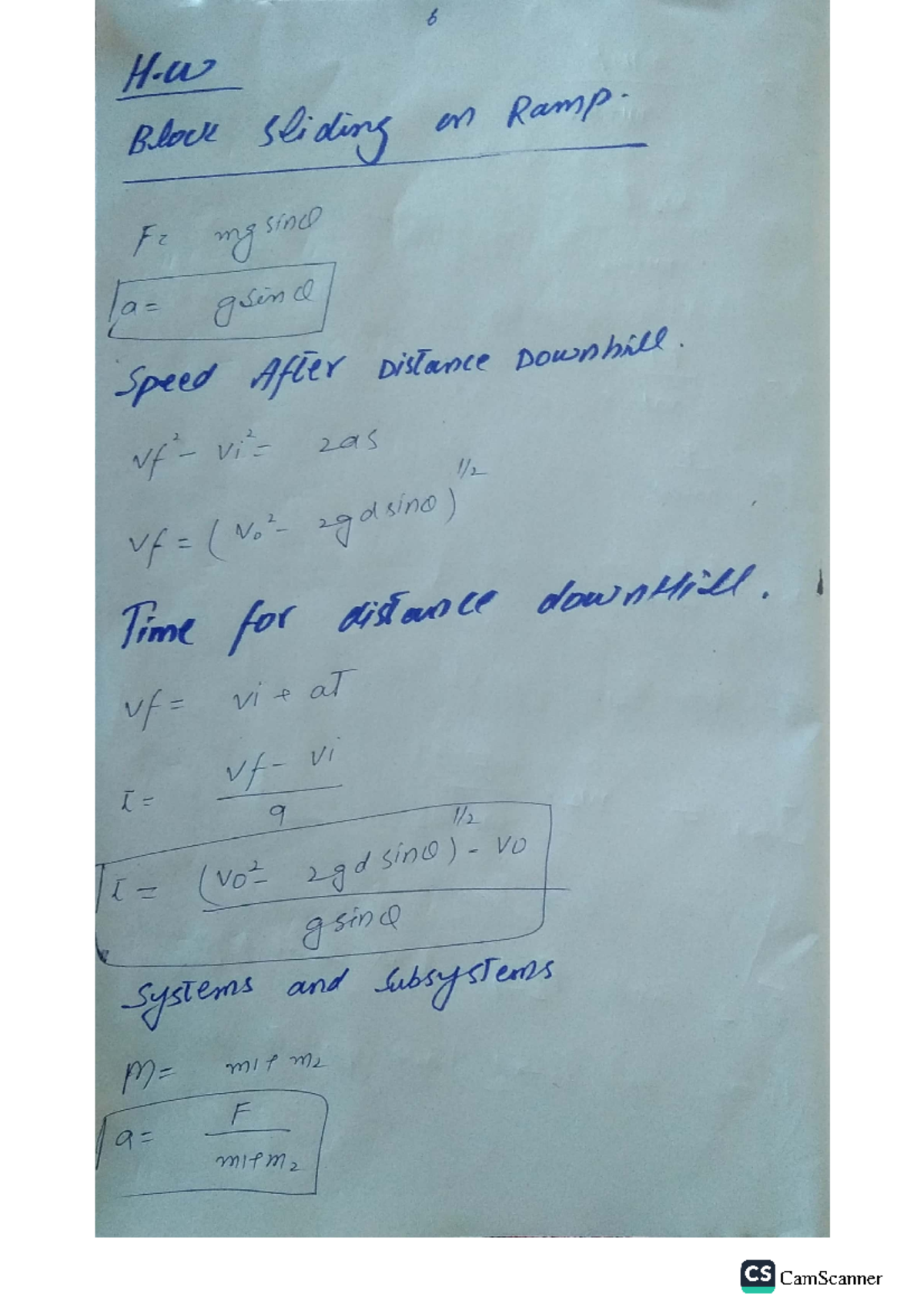 HW module 5 - b H Block sliding on Ramp Fz mgsind grind Speed After ...