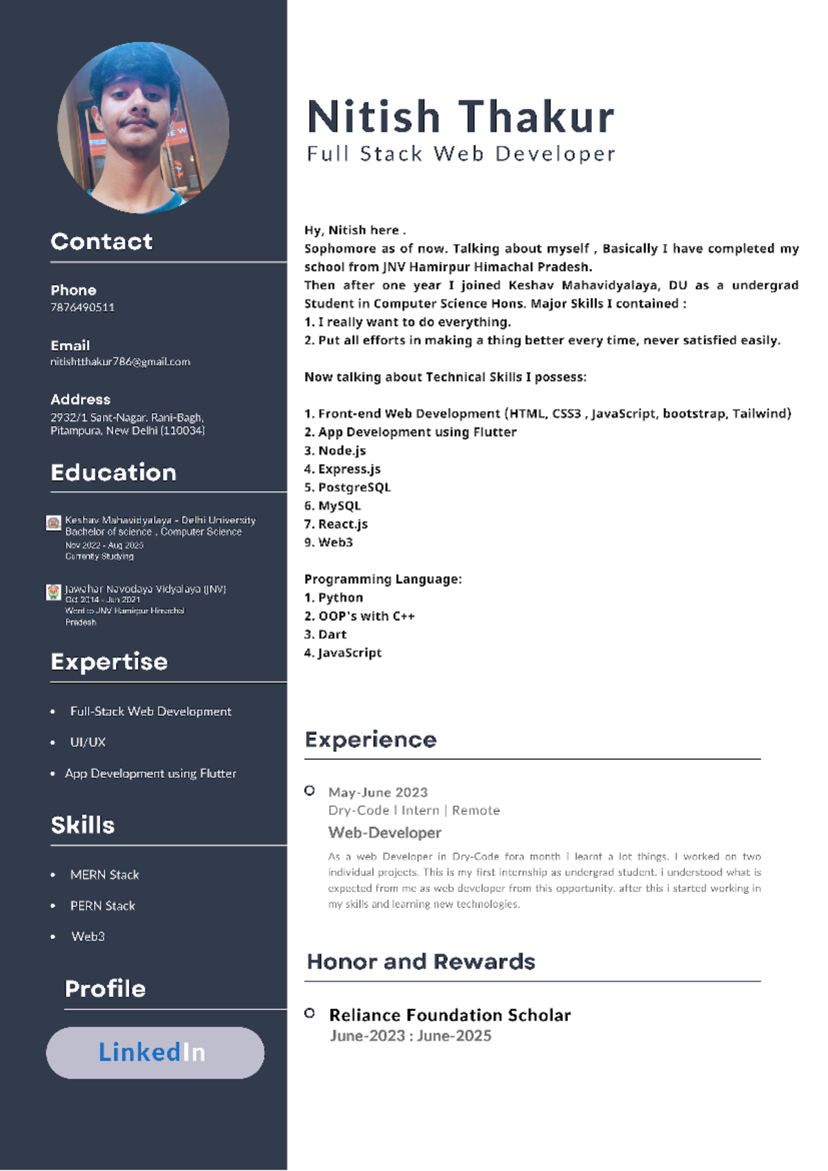 Resume WEB- Developer - This jz it - Nitish Thakur Full Stack Web ...