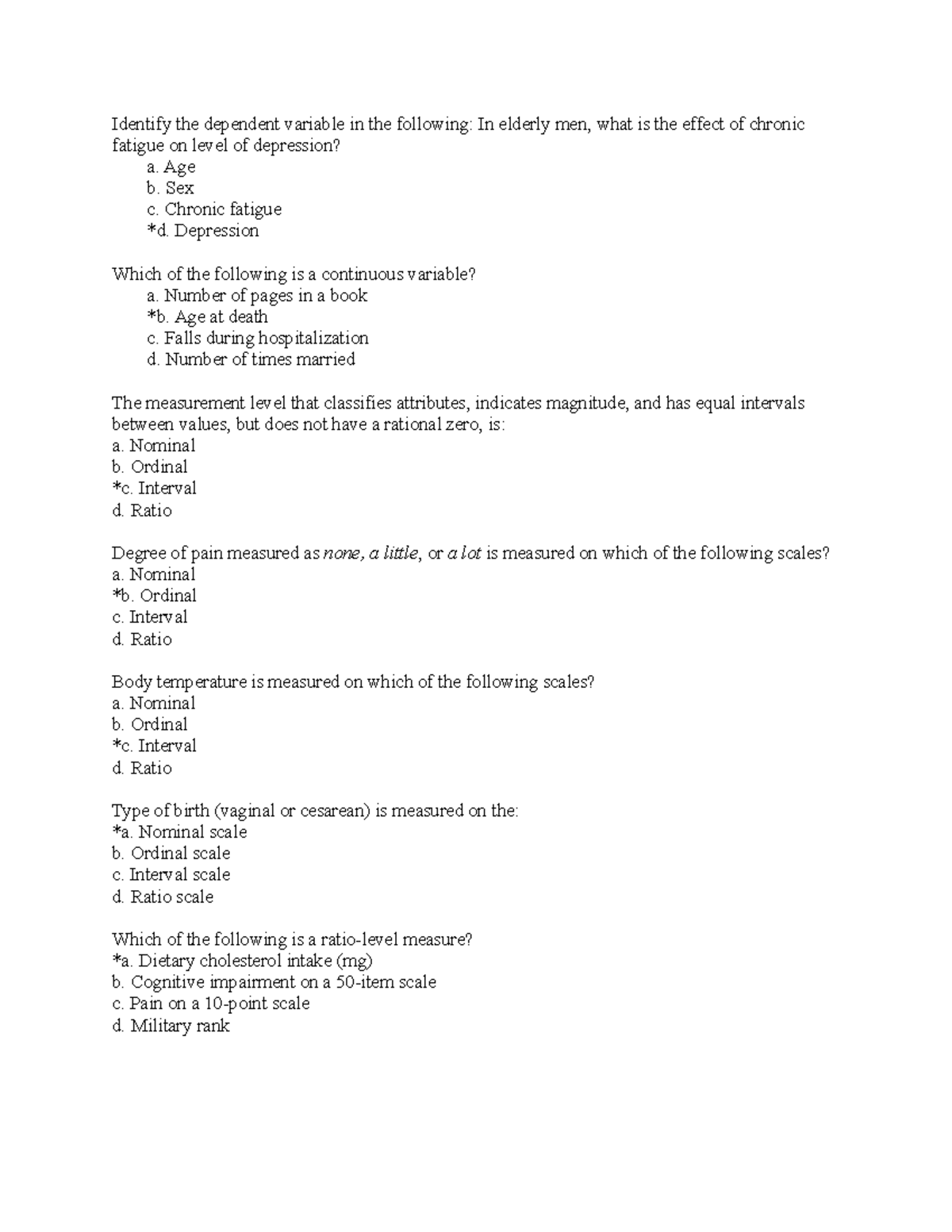 Practice questions for midterm exam - Answers - Identify the dependent ...