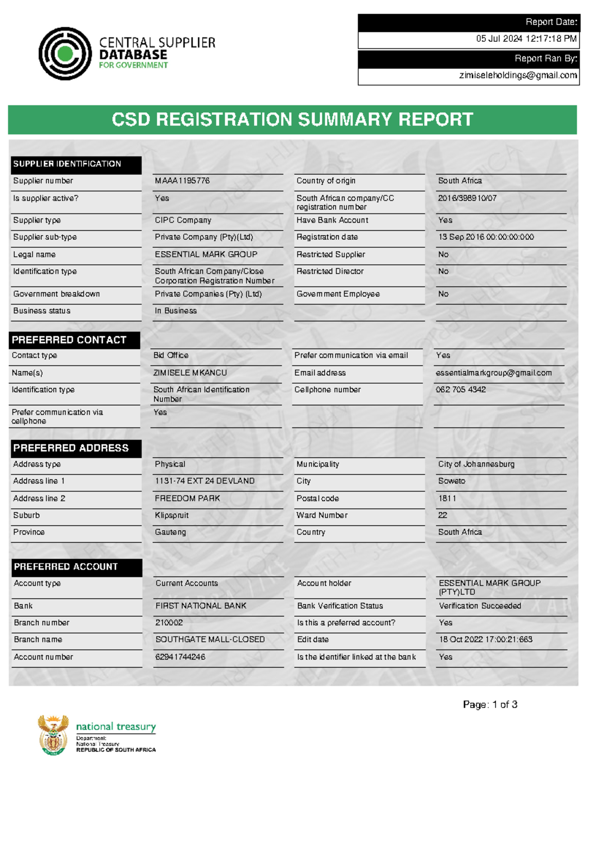 Document (24) - please give information - CSD REGISTRATION SUMMARY ...