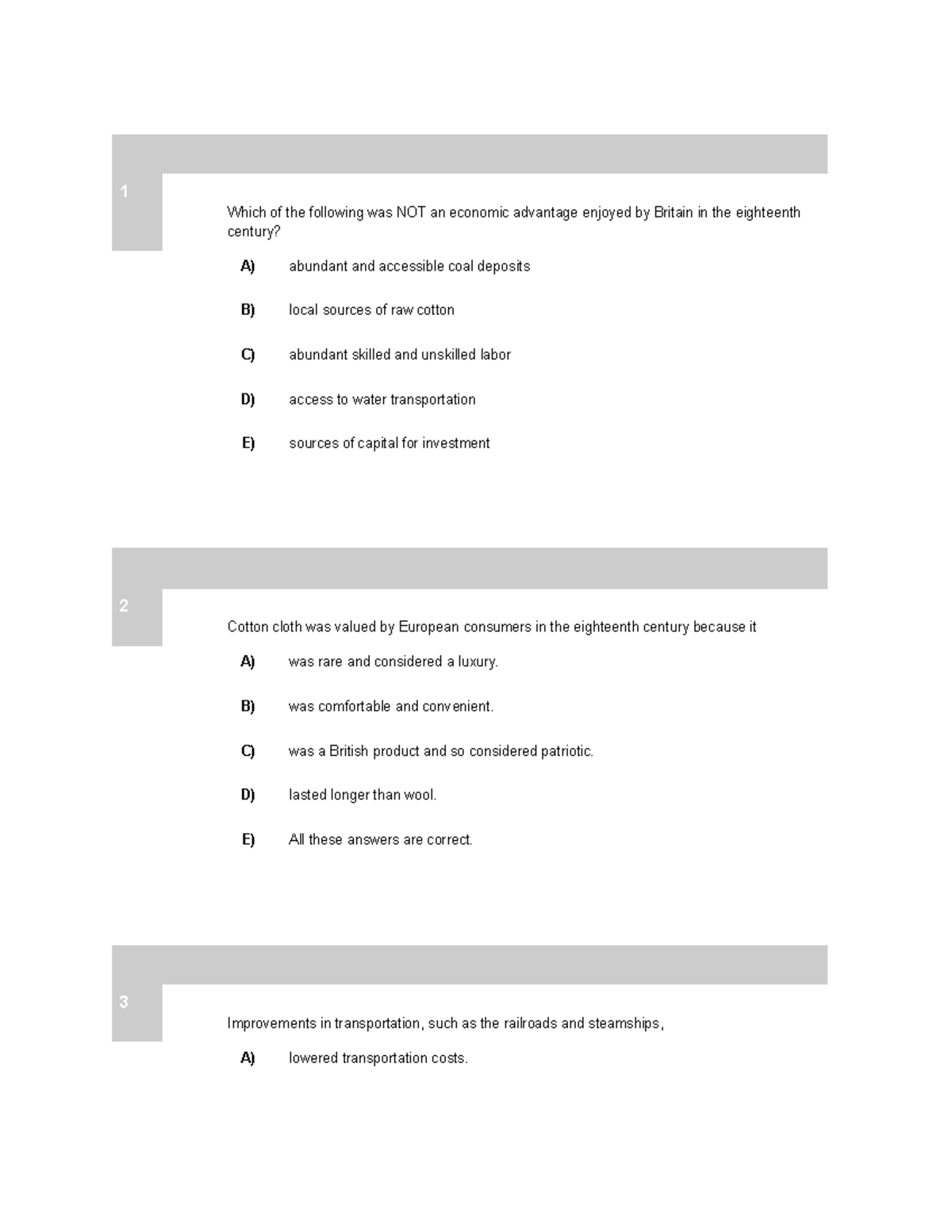 Industrial Revolution Summary Quiz - 1 Which of the following was NOT ...