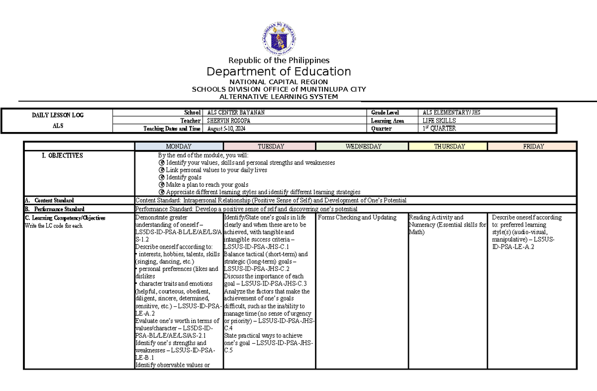 DLL-ALS - Module 1 - DLL - Republic of the Philippines Department of ...