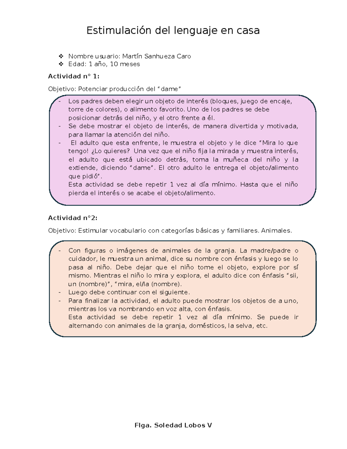 Actividades Martin - sssc - Estimulación del lenguaje en casa Nombre ...