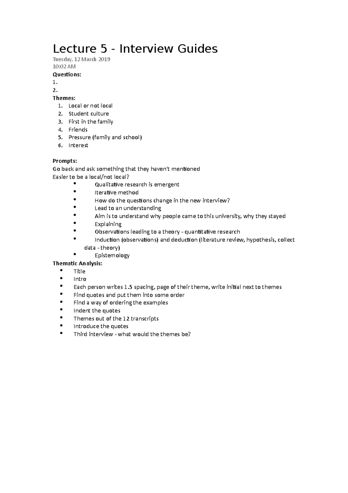 Lecture 5 - Interview Guides - Sociological Research in Practice ...