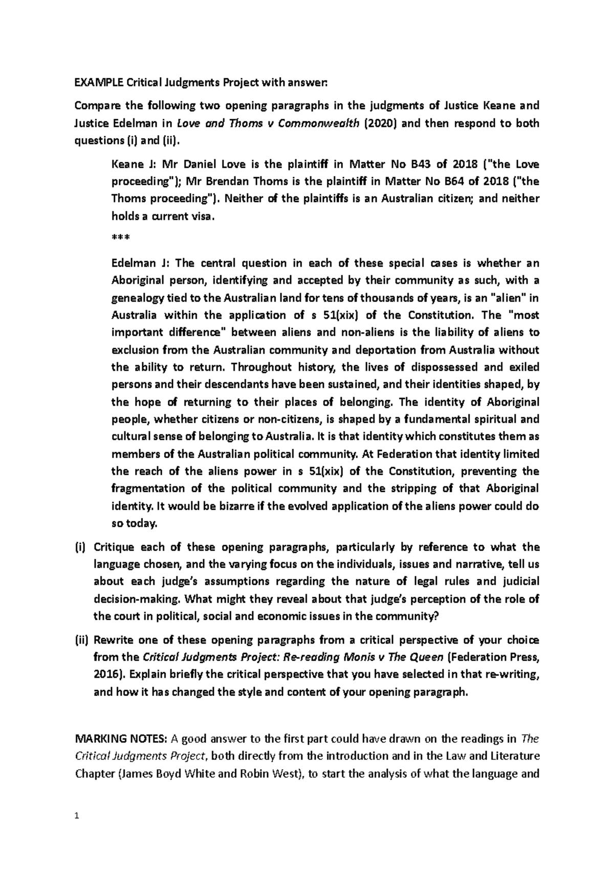 Example Critical Judgments Project with answer - EXAMPLE Critical ...
