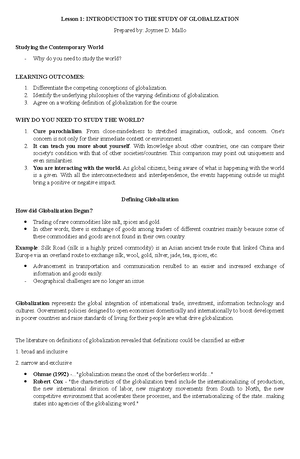 TCW Module 10 The Global City - Study Guide in GE 5: Contemporary World ...