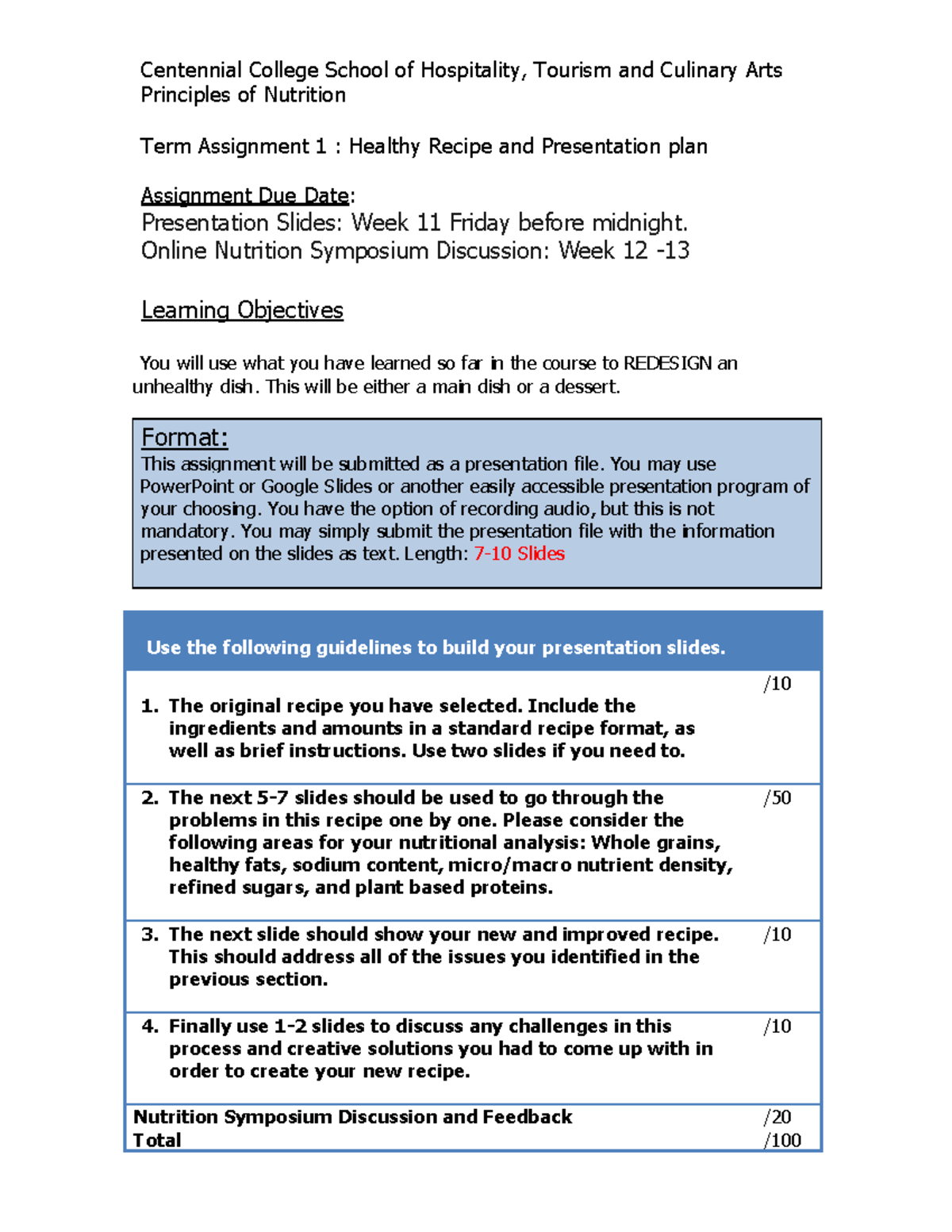 Term Assignment - Online - Centennial College School of Hospitality ...