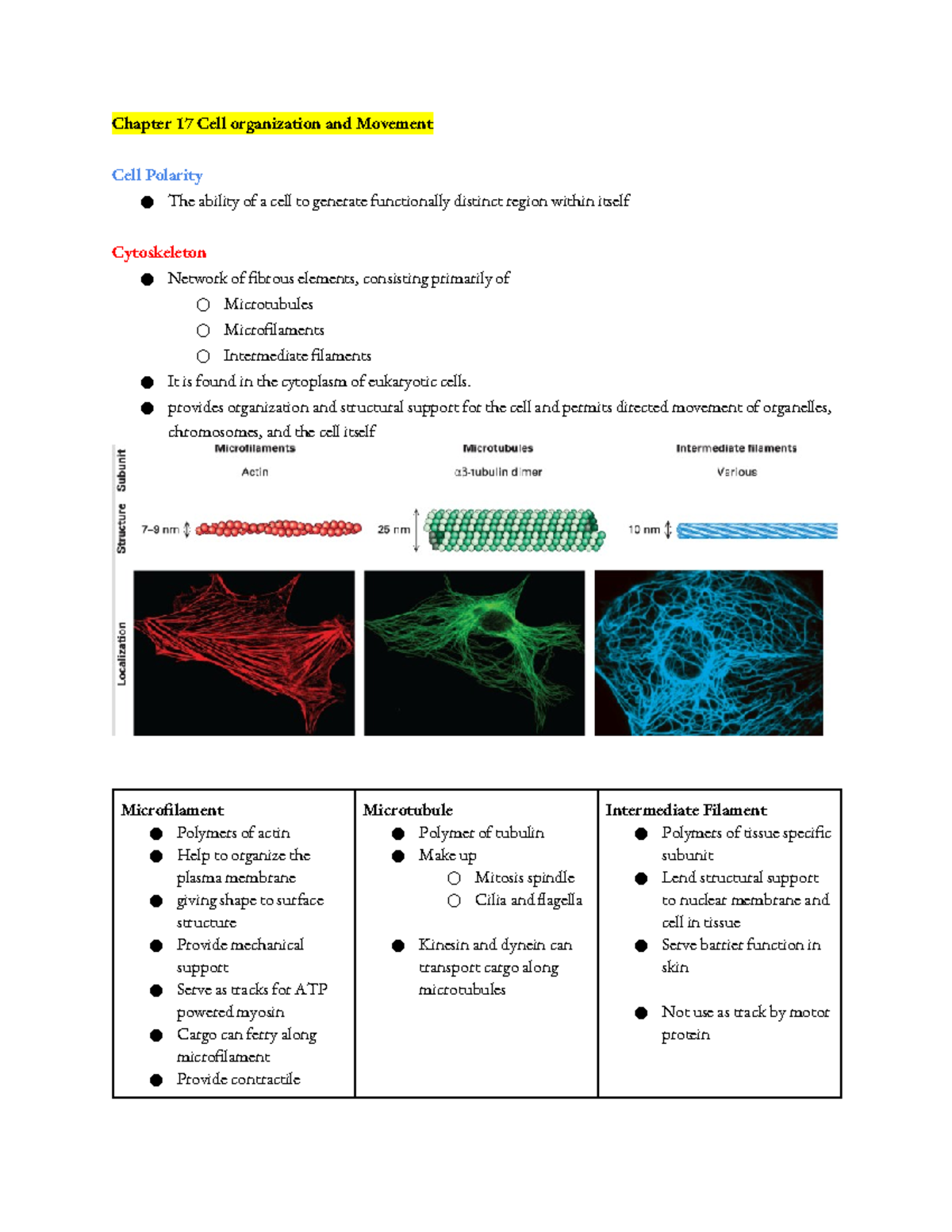 Textbook Chapter 17 - Chapter 17 Cell organization and Movement Cell ...