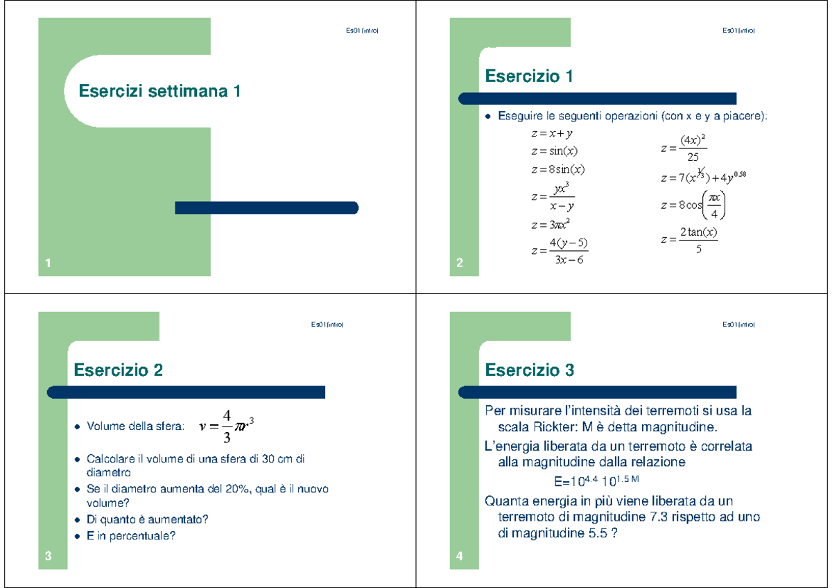 Esercizi 01 Introduzione a Matlab - Es01(intro) 1 Esercizi settimana 1 ...