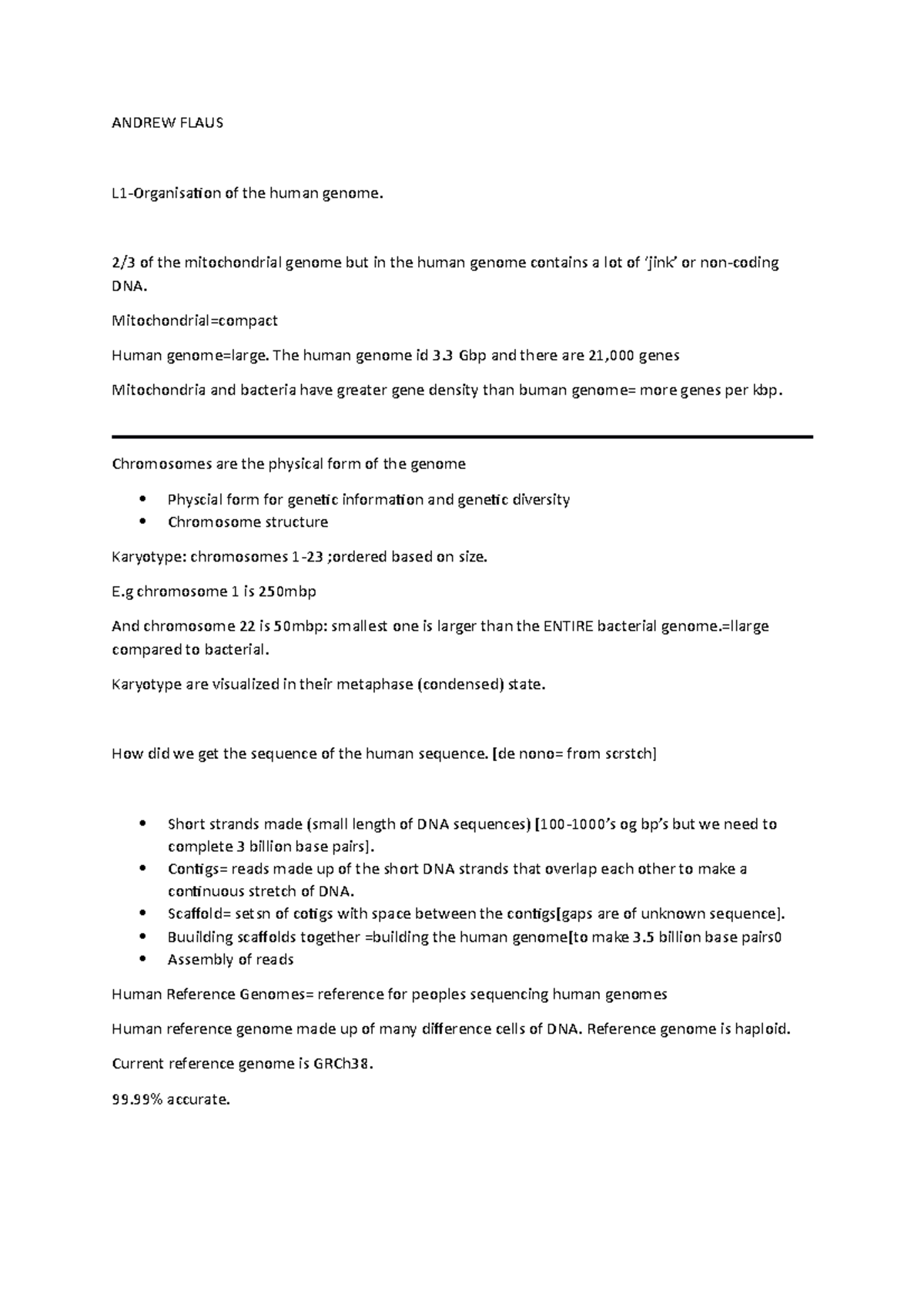 Andrew Flaus organisation of the human genome - ANDREW FLAUS L1 ...