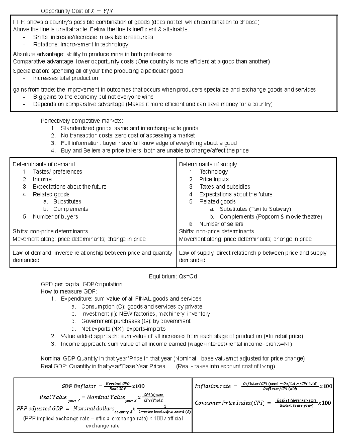Macro Cheat Sheet (Chapters 2,3,7,8) - Opportunity Cost of 𝑋 = 𝑌/𝑋 ...