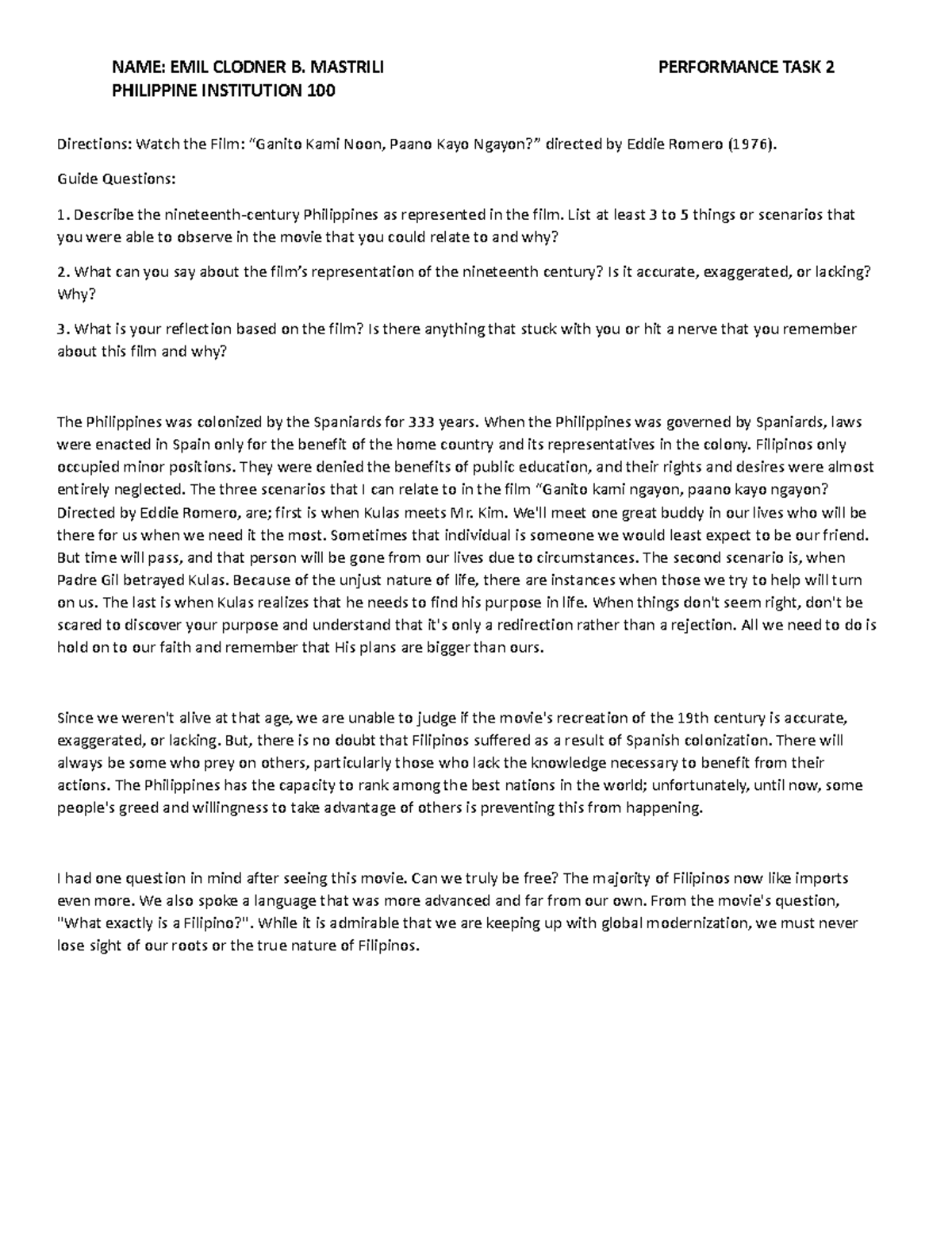 BSBA 2A FM Mastrili Perfromancet TASK 2 - NAME: EMIL CLODNER B ...