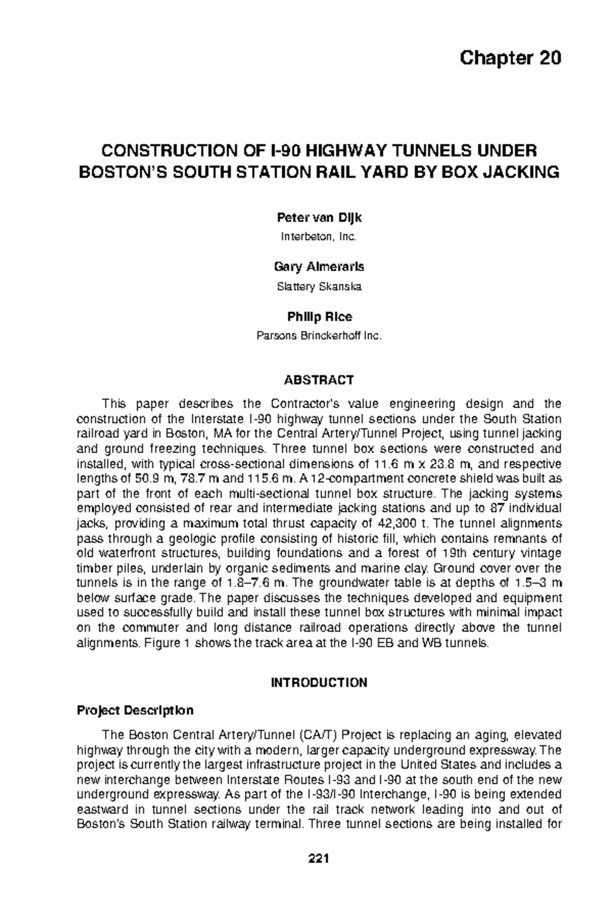 RETC paper Central Artery Pipe Jacking - 221 Chapter 20 CONSTRUCTION OF ...
