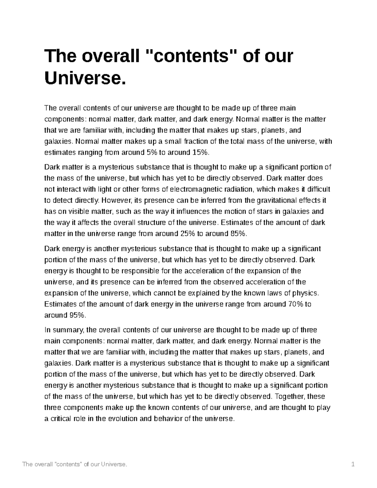 The overall contents of our Universe - The overall "contents" of our ...