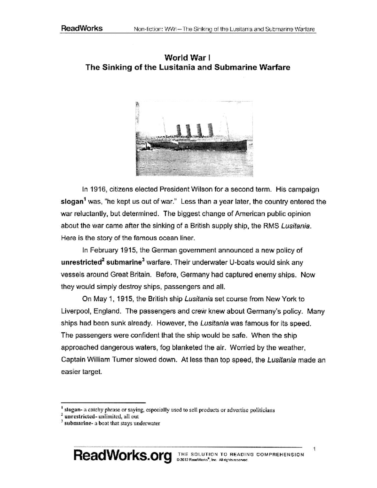 Lusitania reading - readinhg - Studocu