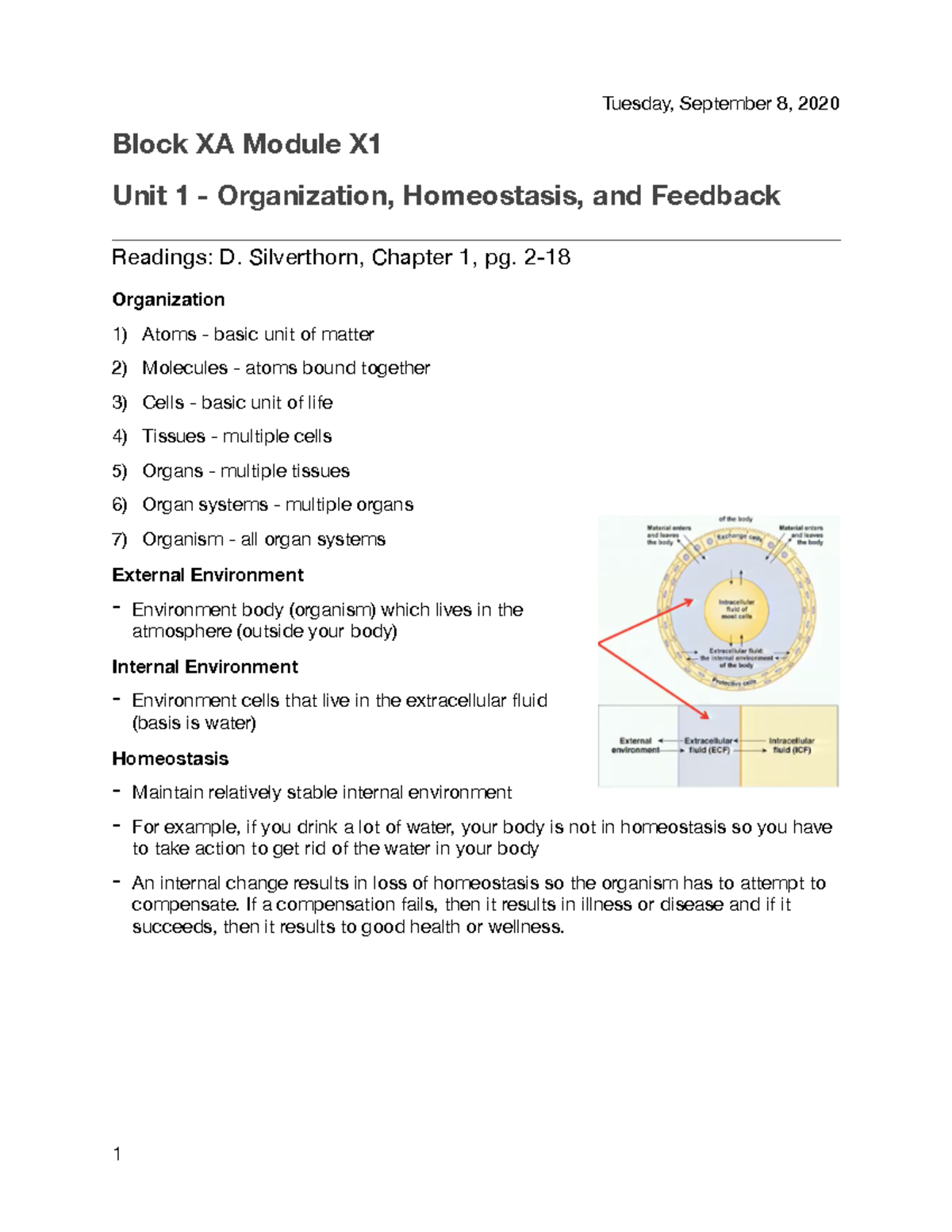 XA X1 Unit 1 - Lecture notes Block XA - Tuesday, September 8, 2020 ...