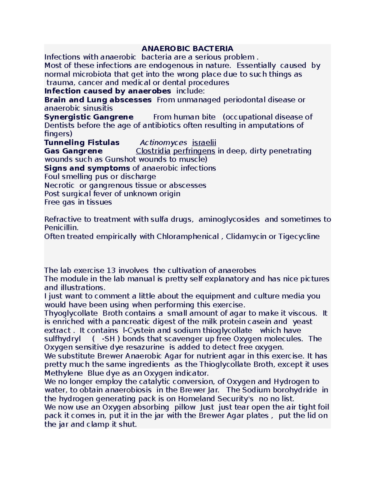 Microbiology Lab Notes - ANAEROBIC BACTERIA Infections with anaerobic ...