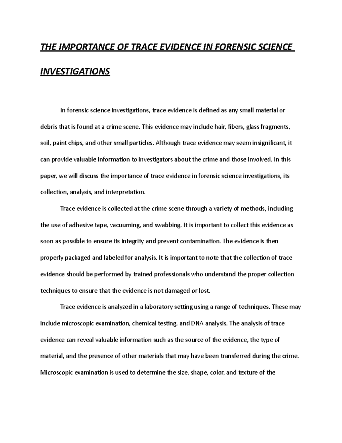 THE Importance OF Trace Evidence IN Forensic Science Investigations ...