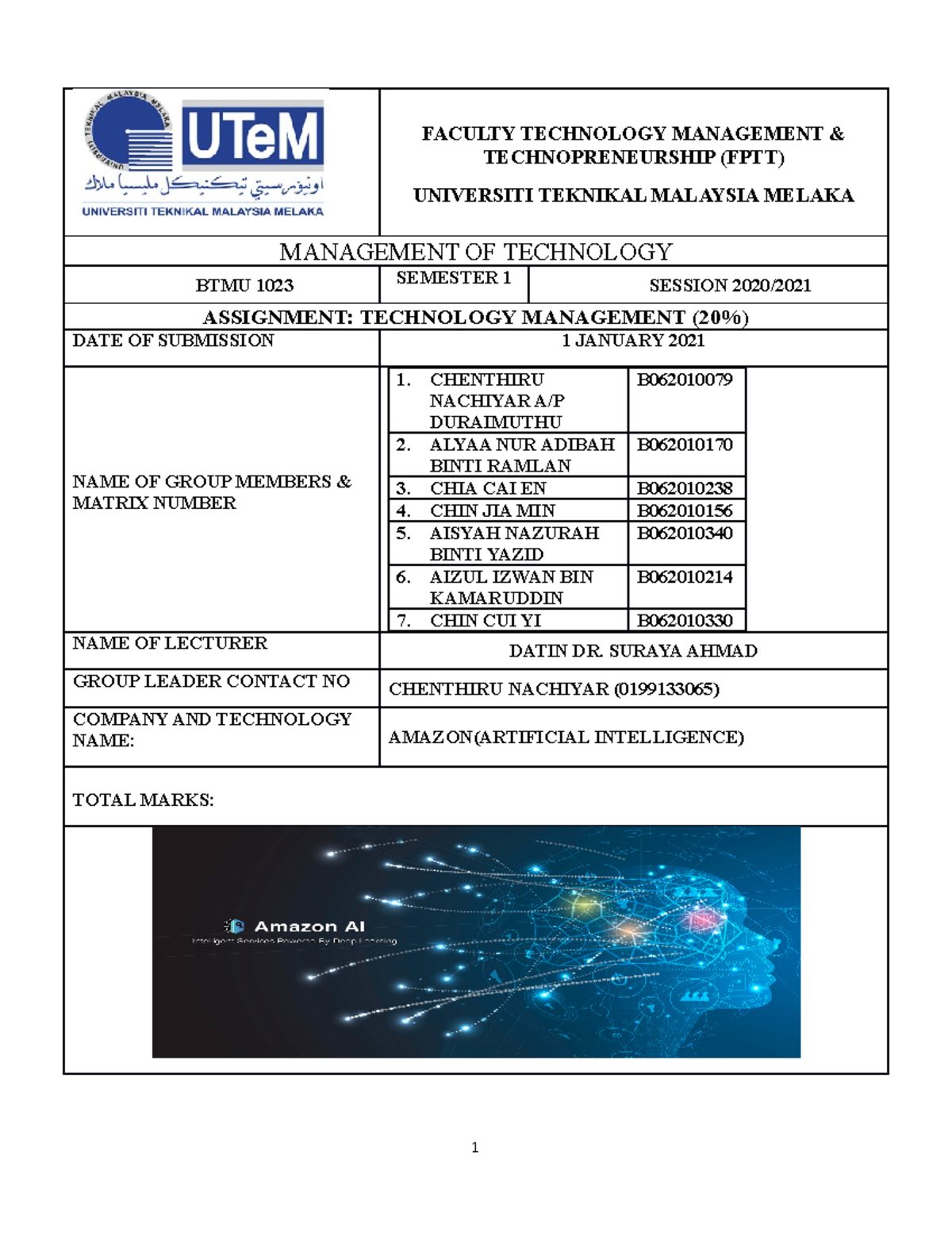 Group assignment MOT - FACULTY TECHNOLOGY MANAGEMENT ...