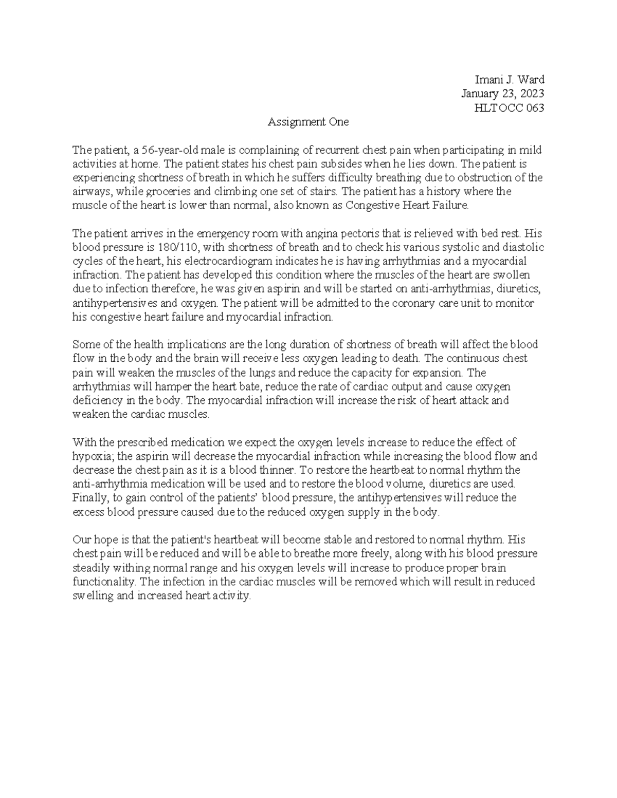 Assignment 1 Ward - The patient, a 56-year-old male is complaining of ...